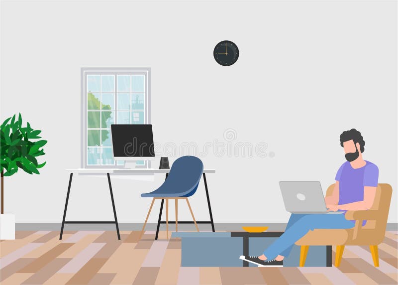 Remote Worker and Freelancer Working on Laptop in Home Office, Remote ...
