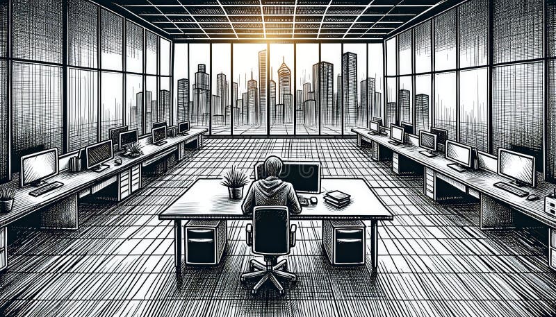 A Remote Worker Sits Alone in a Large Virtual Office, Feeling the ...