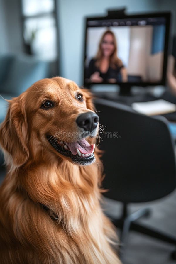 Remote Worker Stroking Their Dogâ€™s Fur while Video Conferencing ...