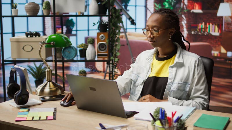 Remote Worker Typing on Notebook, Inputting Paperwork Data Online Stock ...