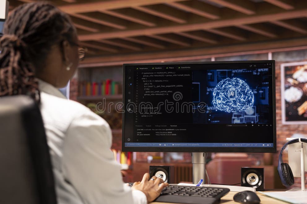 Remote Worker Works with AI Deep Neural Networks on Desktop PC Stock Photo - Image of science ...