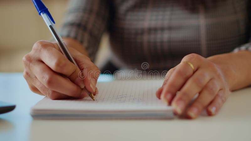 Remote Worker Writing Info on Paper Using Pen, Close Up Shot Stock ...