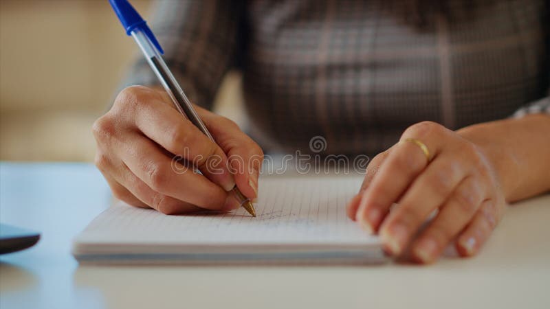 Remote Worker Writing Info on Paper Using Pen, Close Up Shot Stock ...