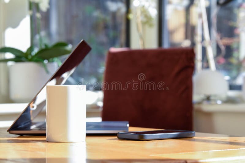 Remote Working Area with Laptop Setup To Work from Home Stock Photo ...