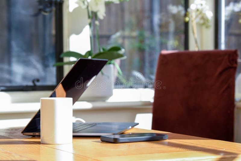 Remote Working Area with Laptop Setup To Work from Home Stock Photo ...
