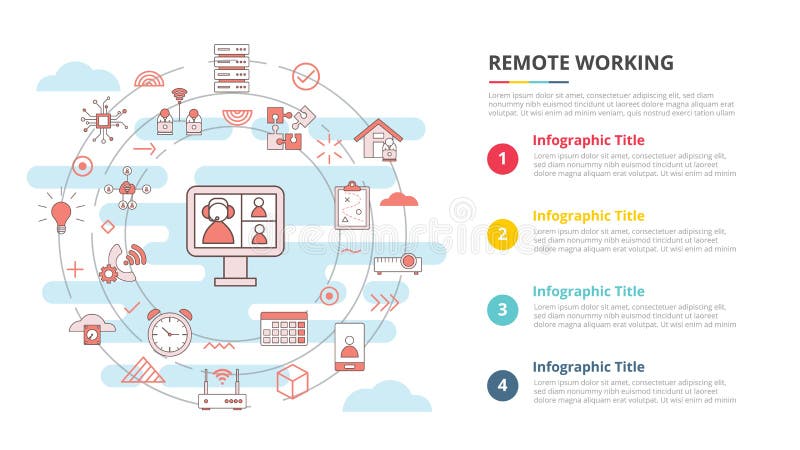 Remote Working Concept for Infographic Template Banner with Four Point ...