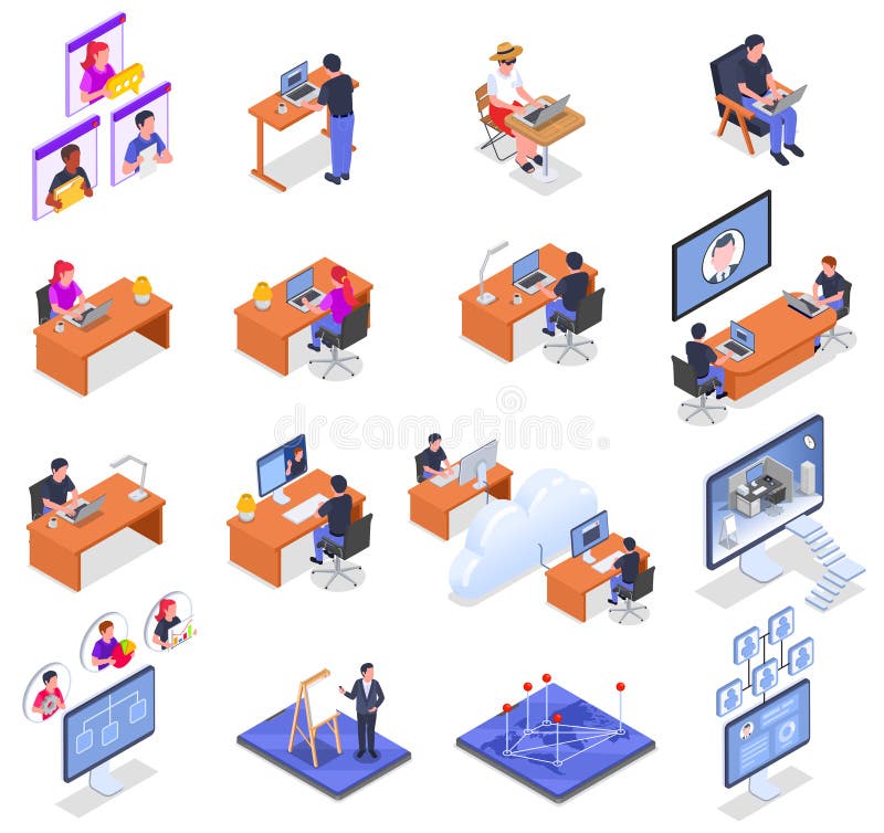 Remote Working Icons Set stock vector. Illustration of concept - 214949593