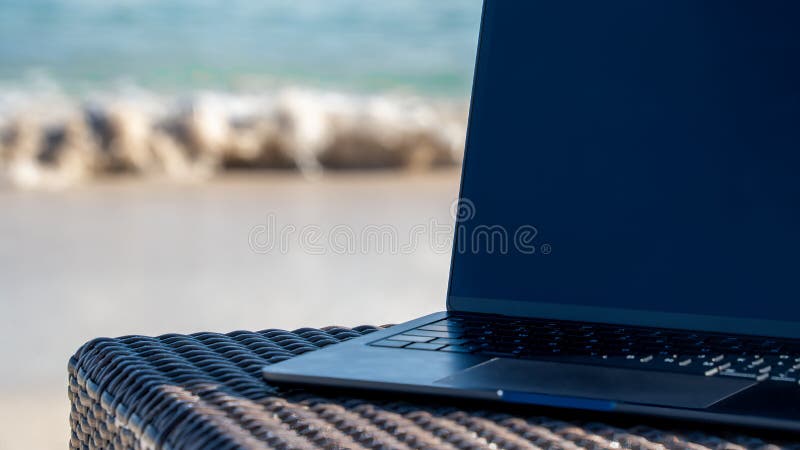 Remote Working with Laptop on a Beach Stock Image - Image of remote ...