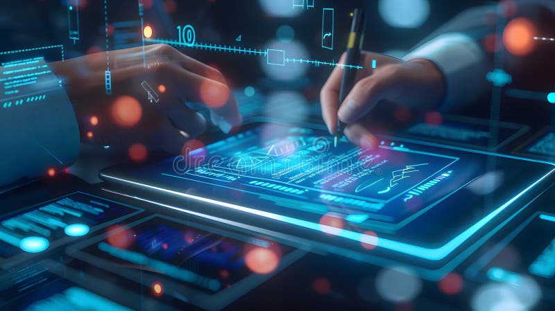 Remote Working Setup with a Person Signing a Digital Stock Illustration ...