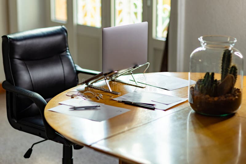 Remote Work Station for Home Working or Meeting Stock Image - Image of ...