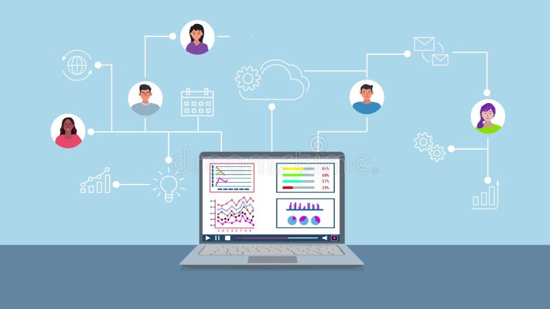 Remote Working and Virtual Business Team Concept. 2D Animation Stock ...