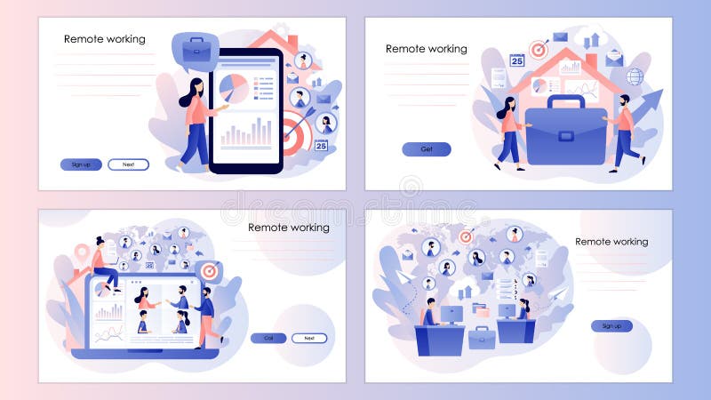 Remote Working. Work from Home and Work from Anywhere. Tiny People ...