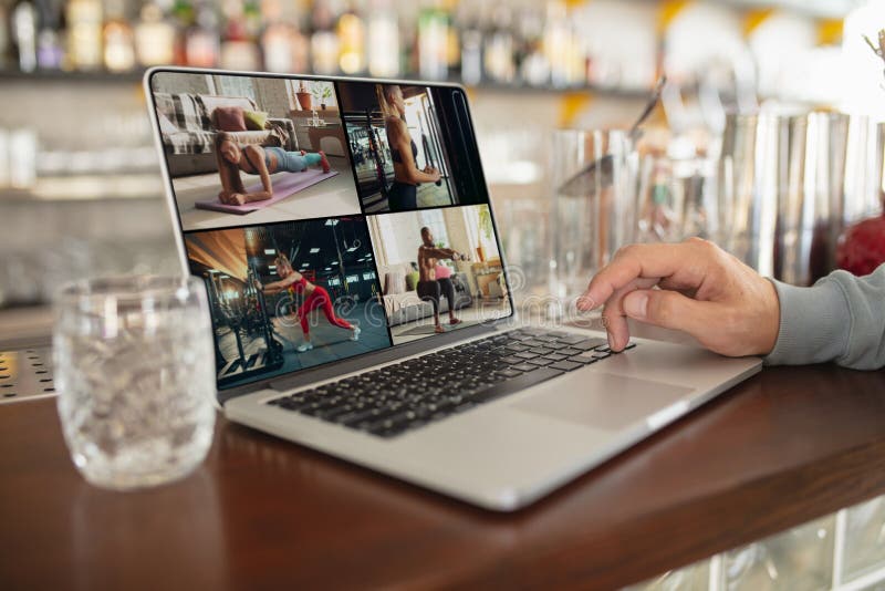 Remote Working. Workplace in Bar, Restaurant Office with PC, Devices ...