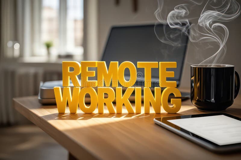 Remote Work Setup at Apartment with Laptop and Coffee on Table. Remote ...