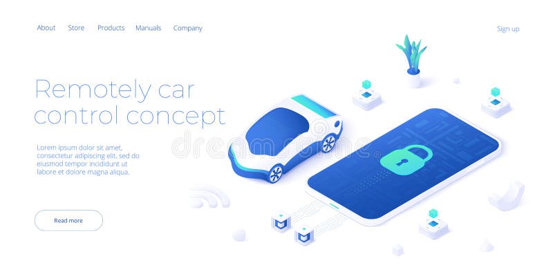 Remotely Car Control App Illustration in Isometric Vector Design. Using ...