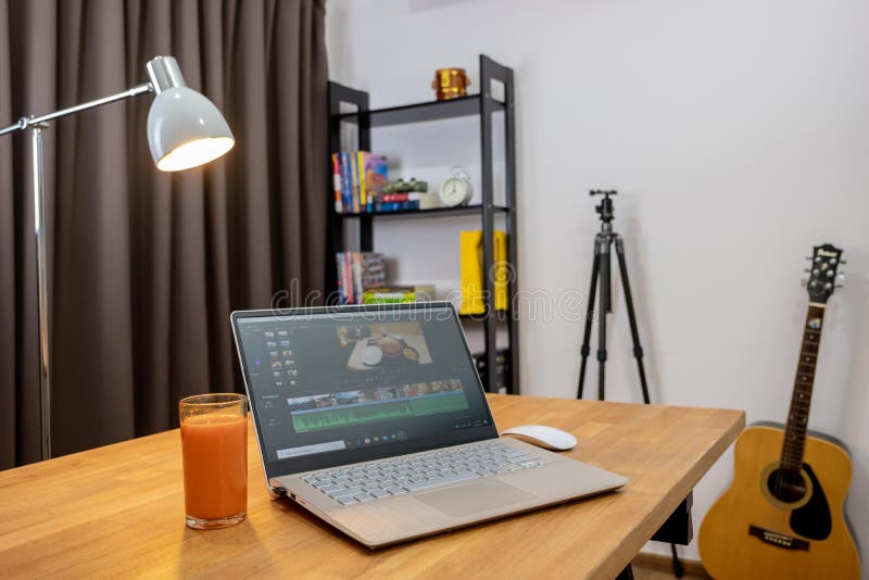 Remotely Working from Home Office by Notebook Computer Editorial Photo ...