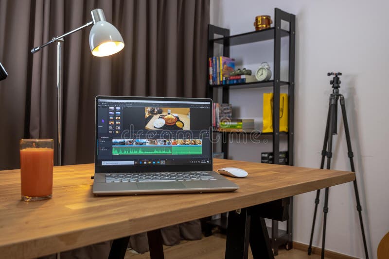 Remotely Working from Home Office by Notebook Computer Editorial Stock ...