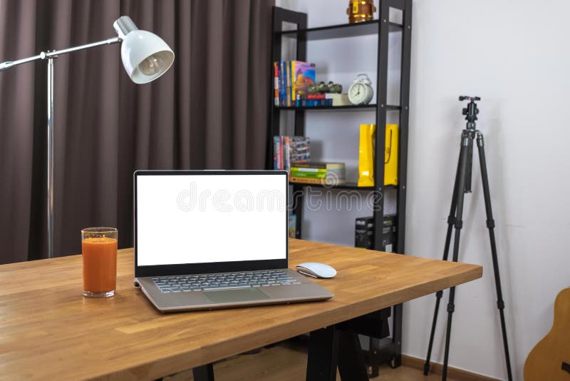 Remotely Working at Home Office Stock Photo - Image of laptop, monitor ...