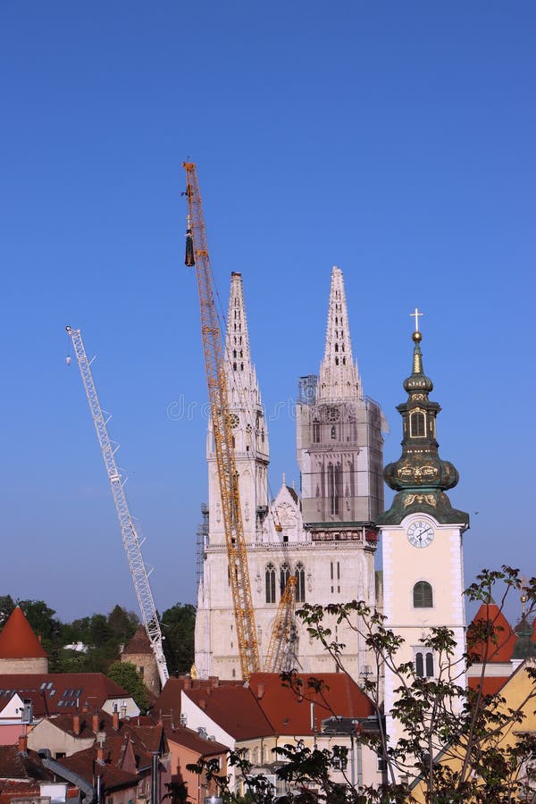 Removal Part of the Left Tower of Zagreb Cathedral, Damaged in the ...