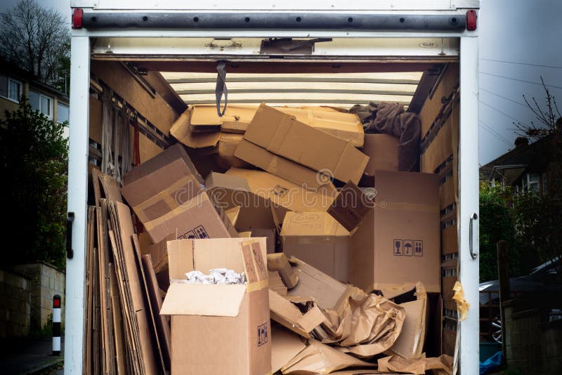 Removal Van with Untidy Boxes Dumped Inside Stock Image - Image of ...