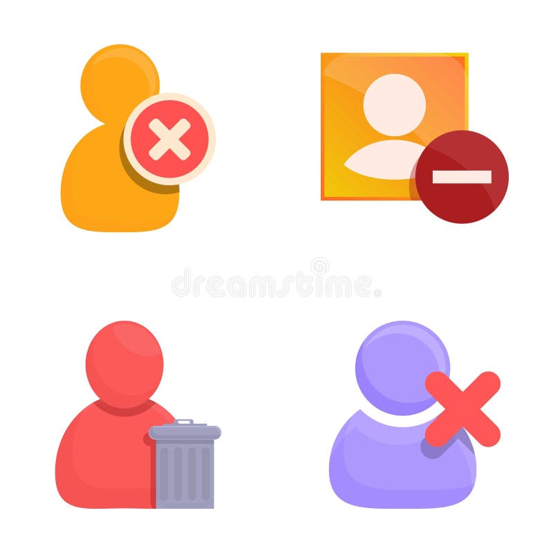 Remove Account Icons Set Cartoon Vector. Account Cannot Be Accessed or ...