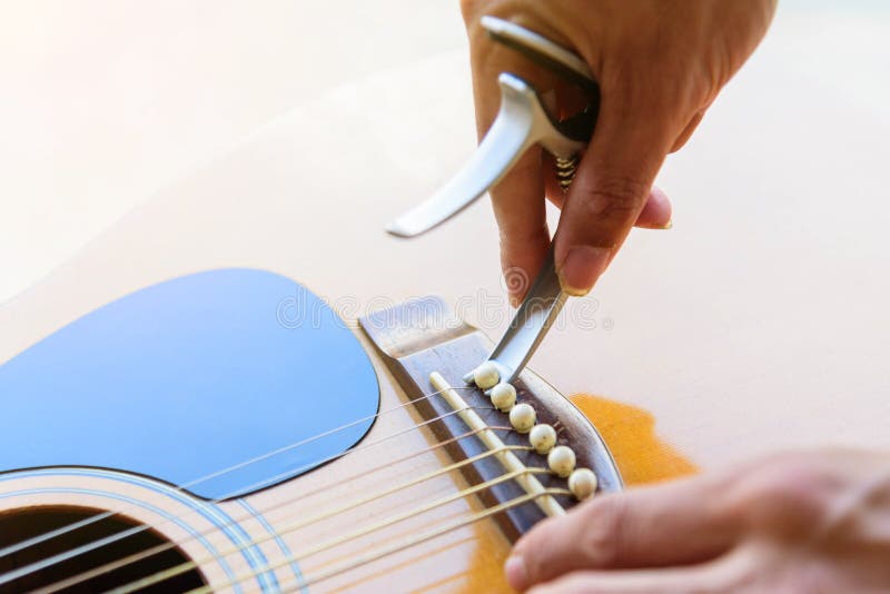 Remove Acoustic Guitar Bridge Pin Stock Image - Image of folk, fixing ...