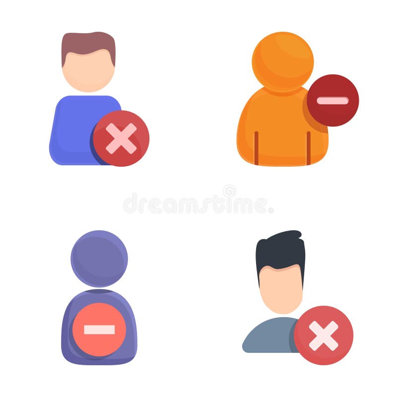 Remove User Icons Set Cartoon Vector. Account Cannot Be Accessed or ...