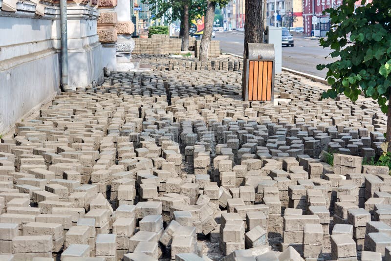 Removed Stone Blocks Sidewalk Stock Photo - Image of build, brown ...