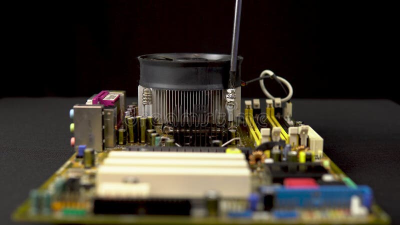 The Processor Cooler on the Motherboard is Spinning. CPU Cooling System ...