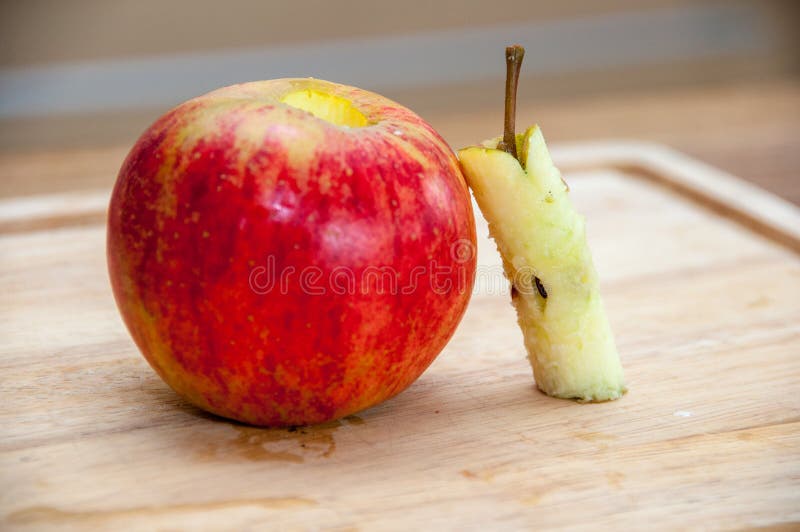 Removing apple`s core stock image. Image of board, apple - 109980485