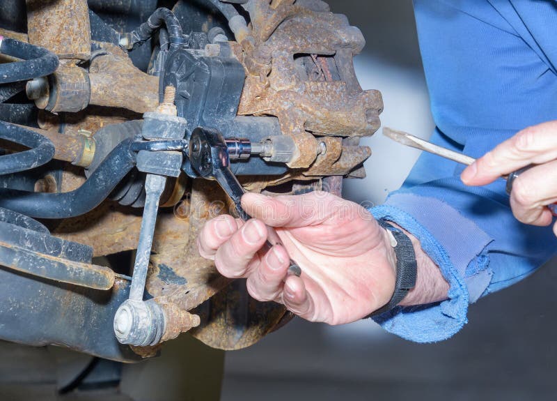 Removing Brake Caliper Bracket To Replace Brakes Stock Photo - Image of ...