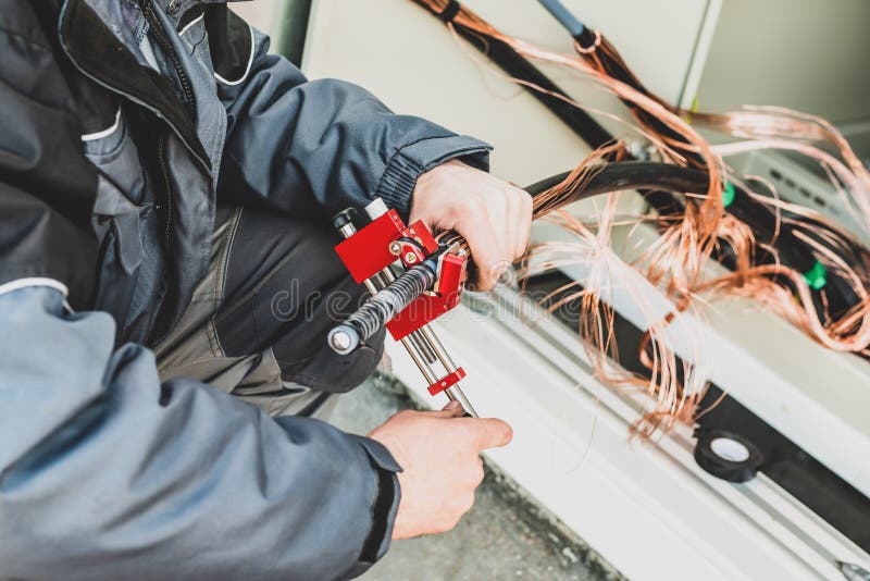 Removing the Insulating Layer from the Cable Stock Image - Image of ...