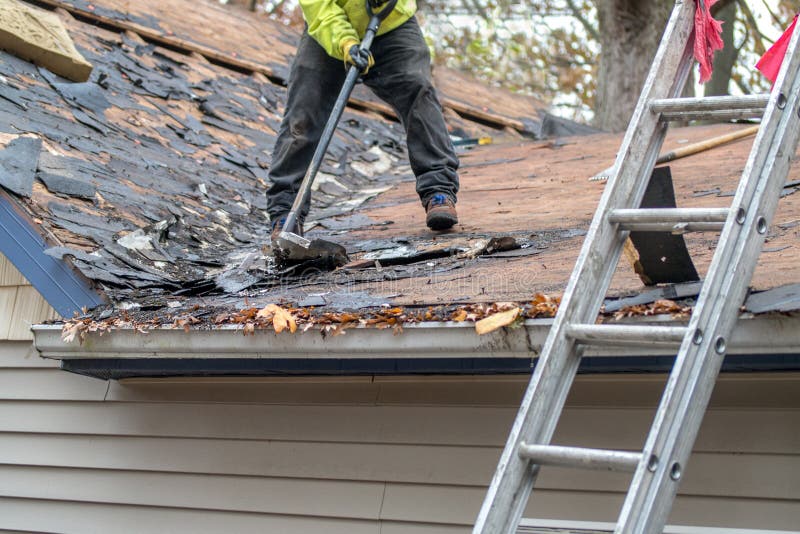 Removing Roof Shingles on a Home Stock Photo - Image of home, house ...