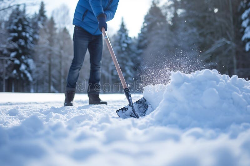 Removing Snow with Shovel. Generative AI Stock Illustration ...