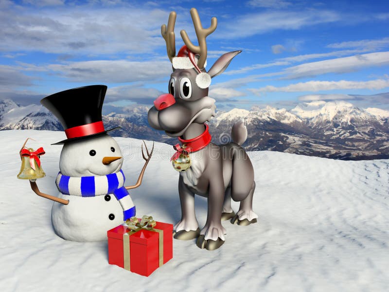 Rudolph, Ren I Ett Jullandskap Stock Illustrationer - Illustration av ...