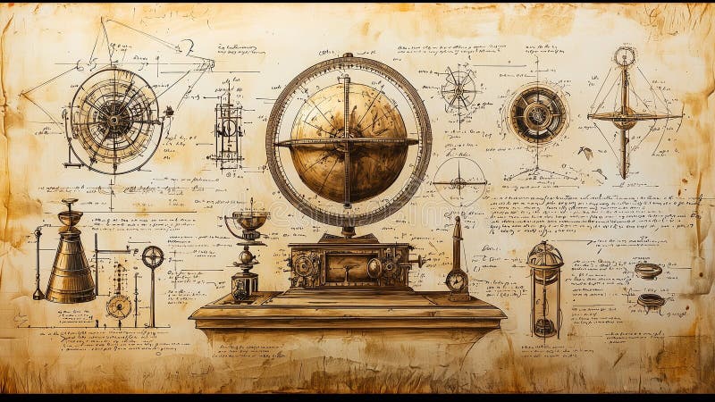 Renaissance Celestial Navigation Instrument Blueprint in Da Vinci ...