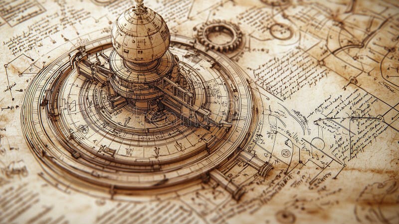 Renaissance Celestial Navigation Instrument Blueprint in Da Vinci ...