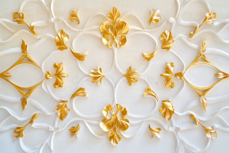 Renaissance Decorative White and Gold Ceiling Pattern Showing Flowers ...