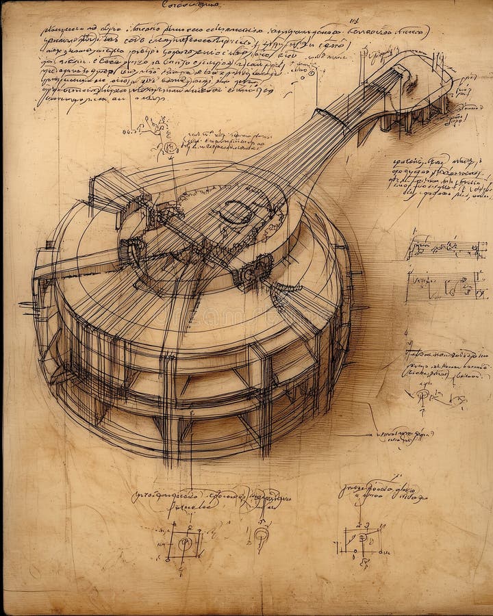 Da Vinci-style Sketch of Spherical Musical Device with Rotating Tubes ...