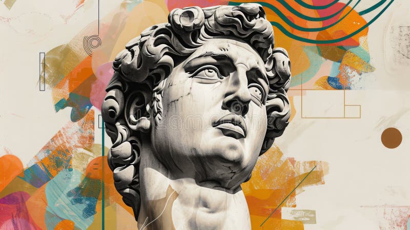 Renaissance Meets Modern Art, Abstract Collage with Classical Sculpture ...