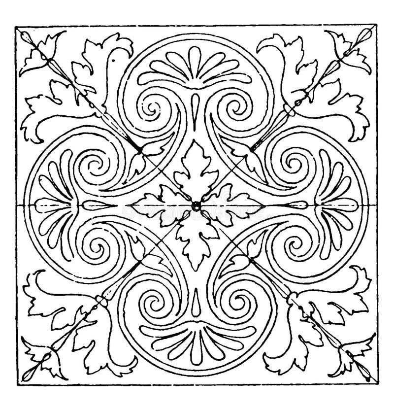 Renaissance Square Panel is an Wood Inlaying Design, Vintage Engraving ...