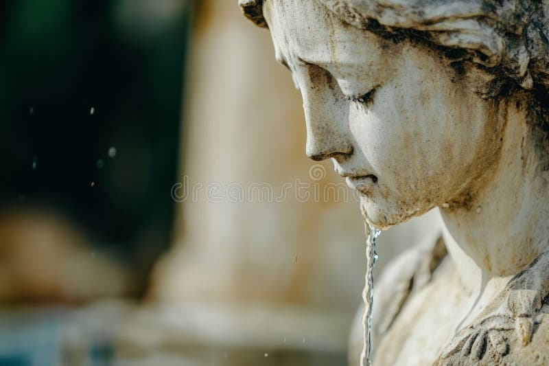 Renaissance Stone Fountain Pouring Water into Basin on Stone Wall Stock ...