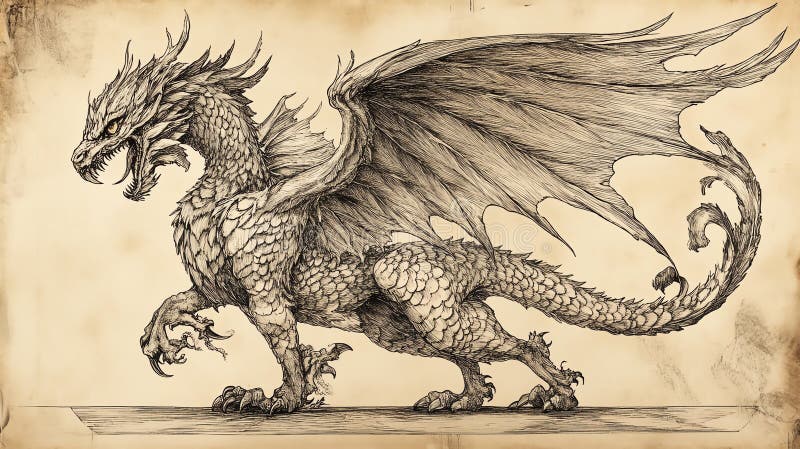 A Renaissanceinspired Engraving of a Mythical Creature, with Fine Lines ...