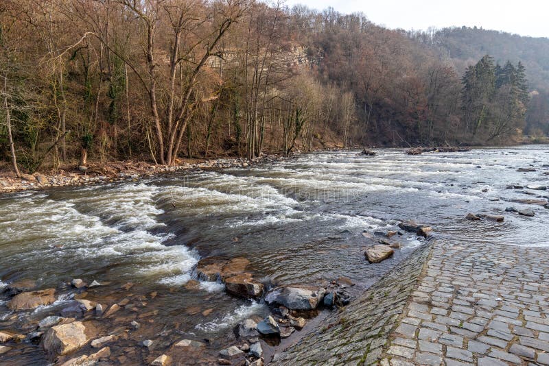 Weir with Waterfall on the River Gera in Erfurt Stock Image - Image of ...
