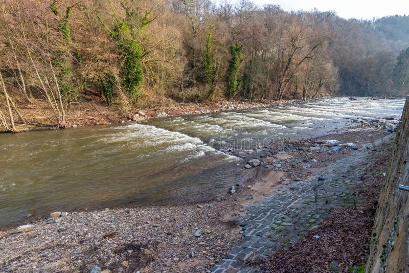 Weir with Waterfall on the River Gera in Erfurt Stock Image - Image of ...