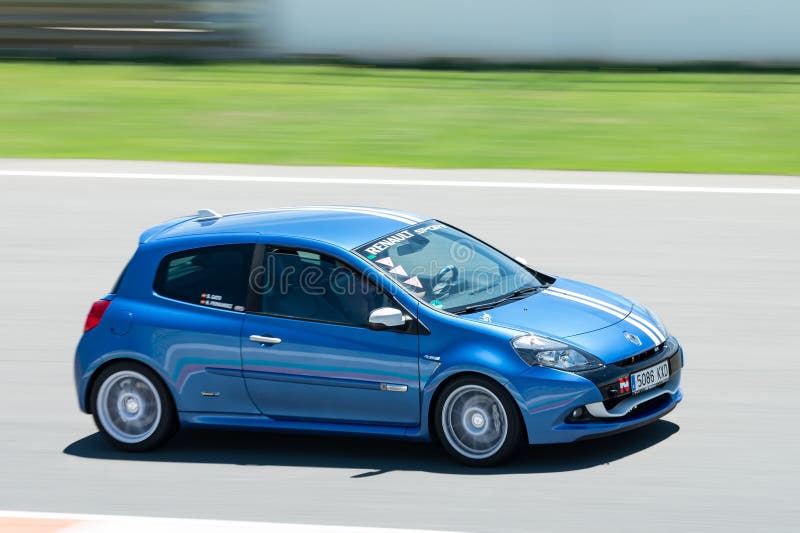Renault Clio of Third Generation Phase 2 of Blue Color Running in the ...