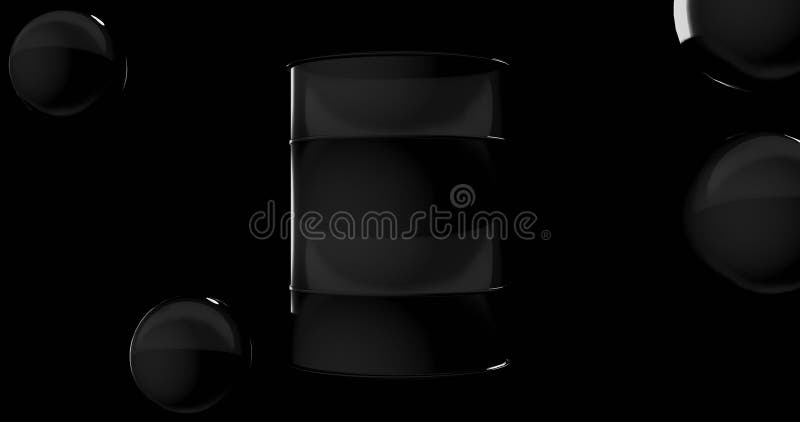 Render with Background with Oil Barrel and Floating Spheres Stock ...