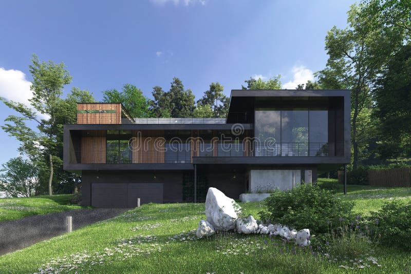 Render Building Exterior in the Outdoor 3d Illustration Stock ...