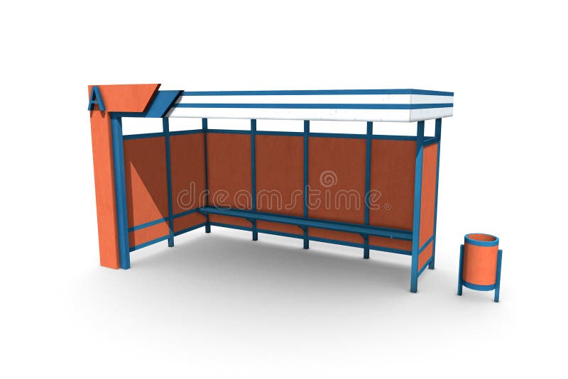 Render of a Bus Stop on a White Background Stock Illustration ...