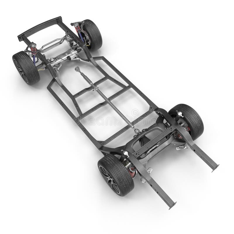 Car Chassis With Engine On White Isolate. 3d Rendering. Stock ...